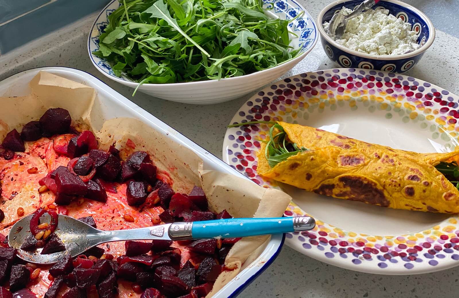 Guest Recipe: Tom's Golden Sweet Potato Crepes with Beetroot & Goats Cheese