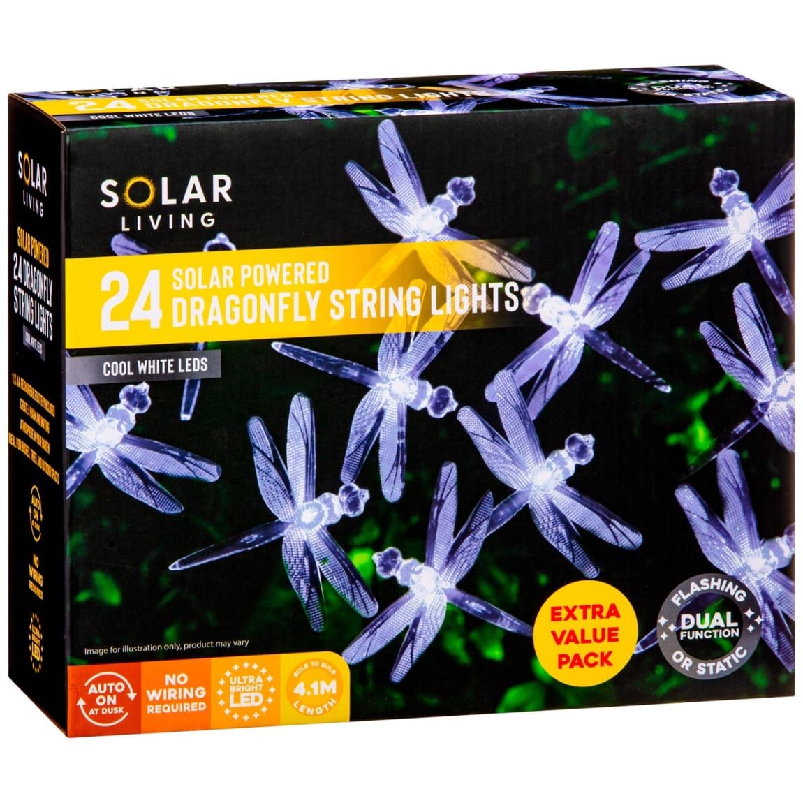 24 Solar LED Dragonfly String Lights - White | Garden - B&M