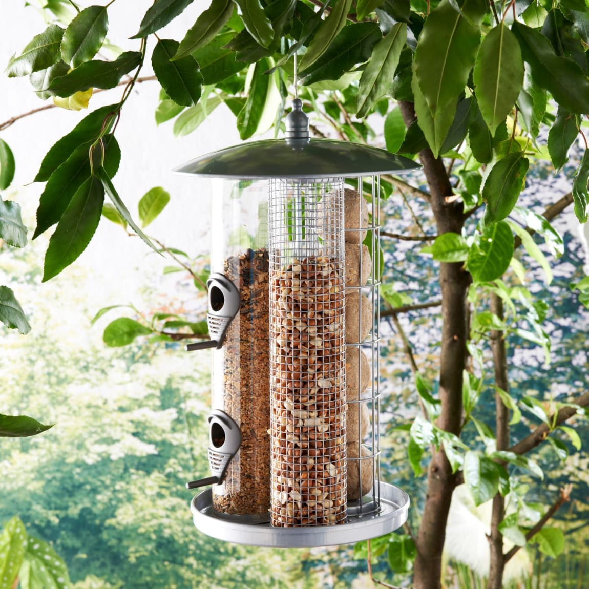 Large Triple Feeder 3 in 1 - Silver | Birds & Wildlife | B&M