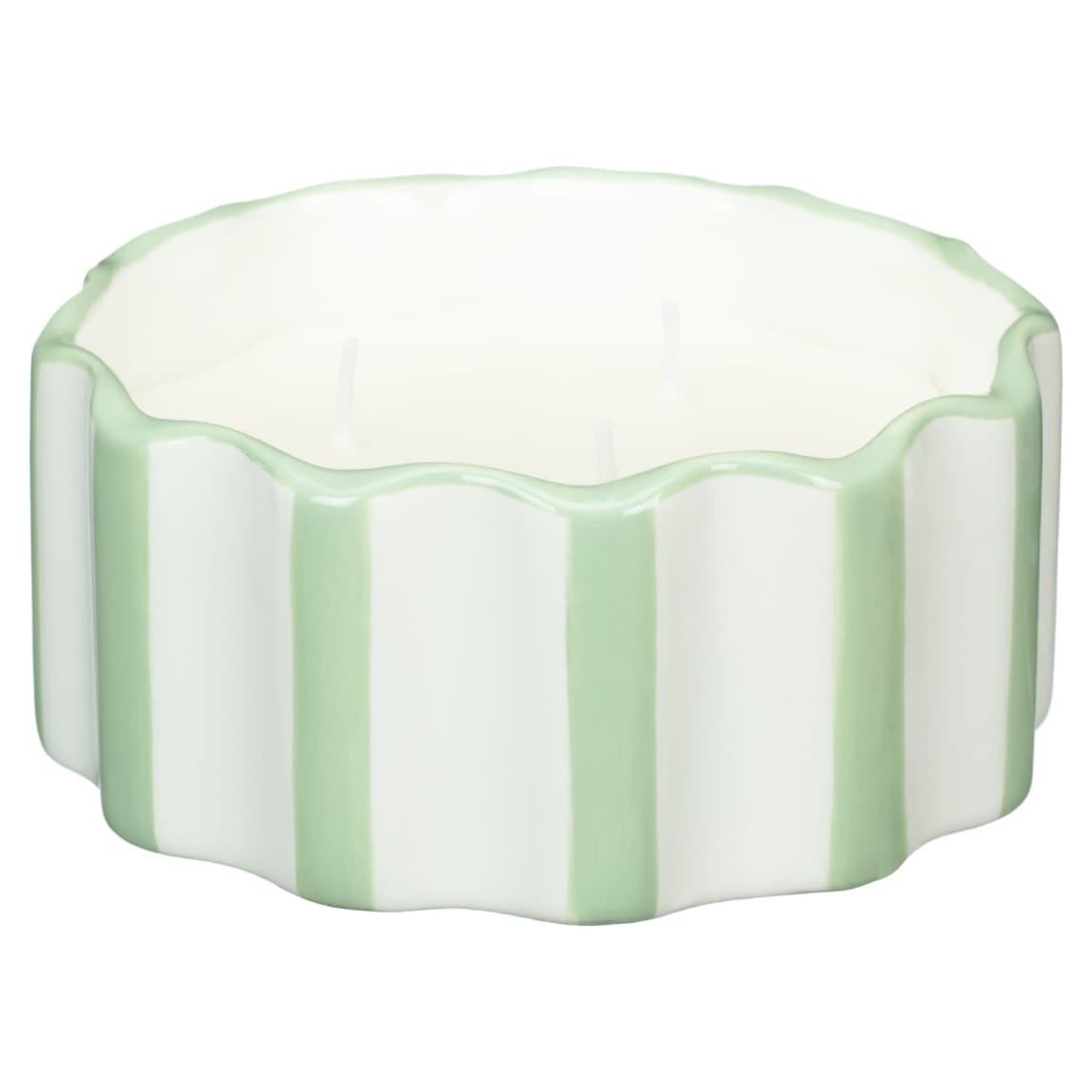 Scallop Egde Ceramic Candle with Stripes - Green | Candles - B&M