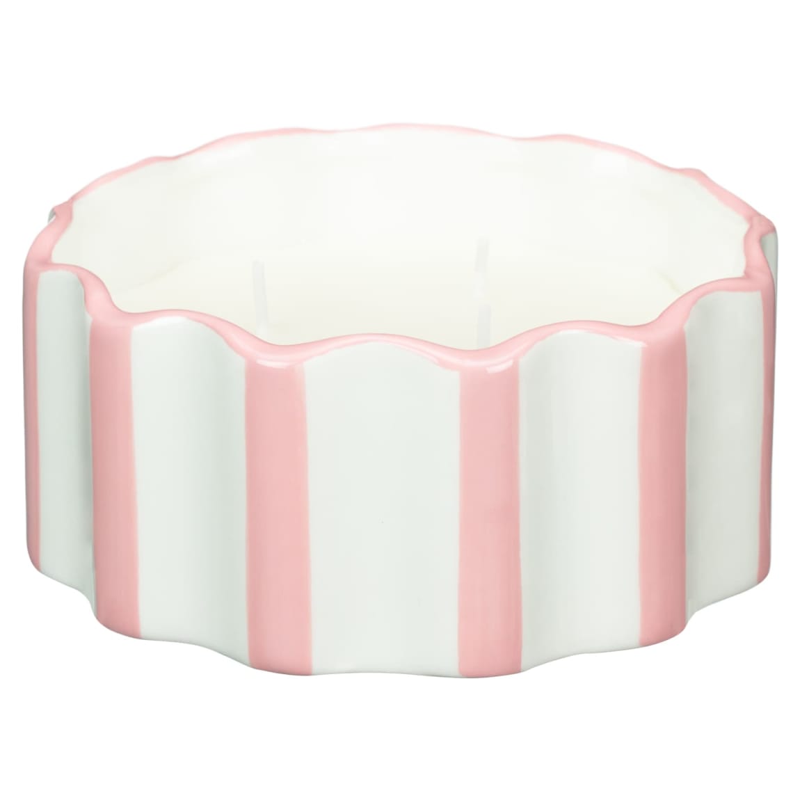 Scallop Egde Ceramic Candle with Stripes - Pink | Candles - B&M