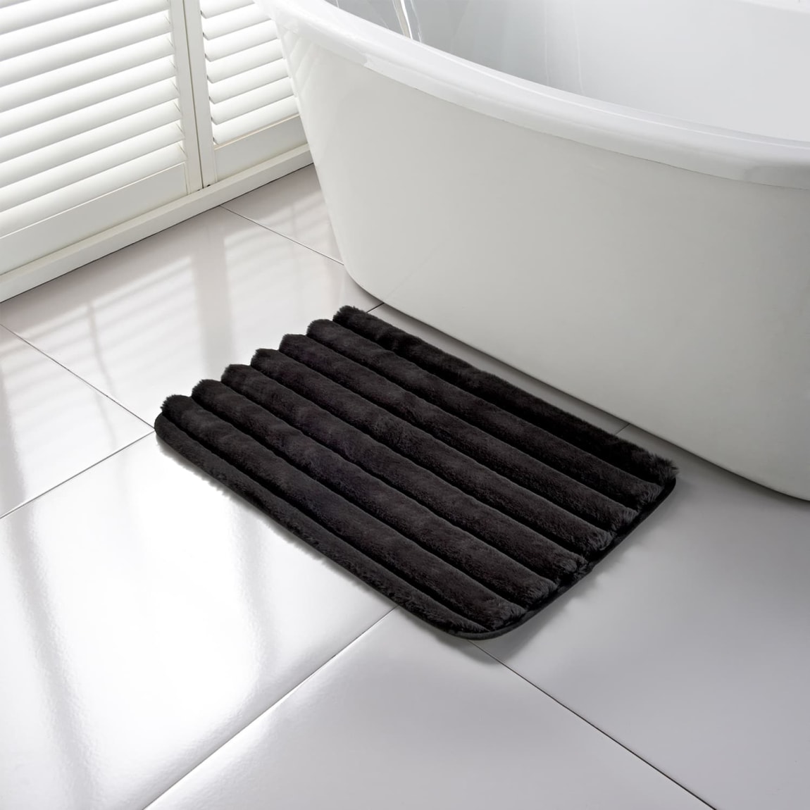 Bathroom Collection Faux Fur Bath Mat - Black | Bathmats | B&M