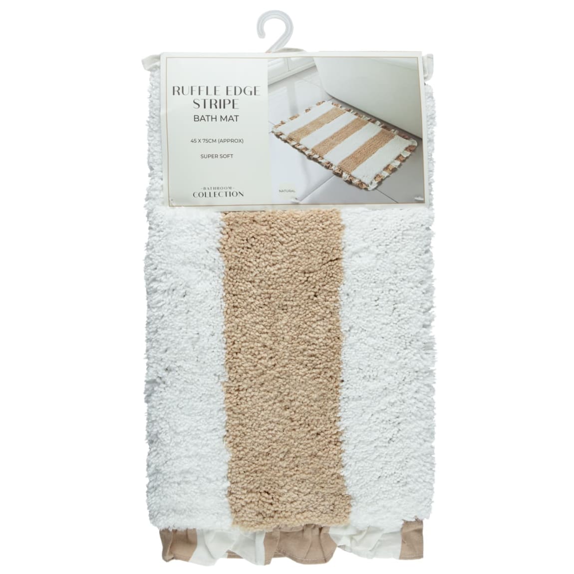 Ruffle Edge Stripe Bath Mat - Natural | Bathmats | B&M