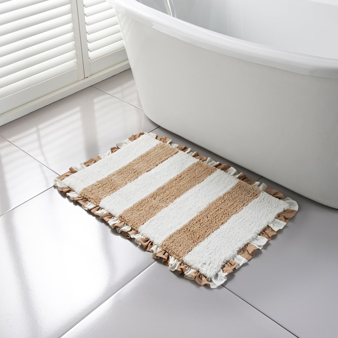Ruffle Edge Stripe Bath Mat - Natural | Bathmats | B&M