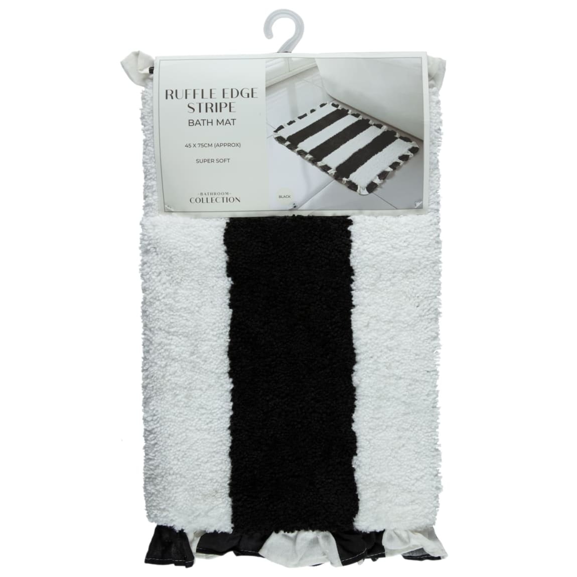 Ruffle Edge Stripe Bath Mat - Black | Bathmats | B&M