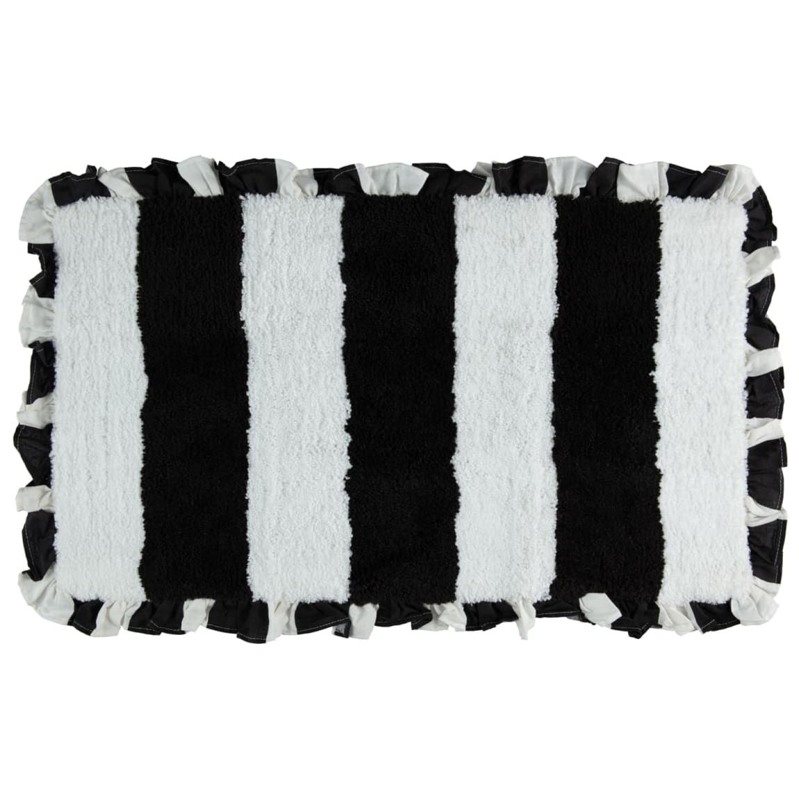 Ruffle Edge Stripe Bath Mat - Black | Bathmats | B&M