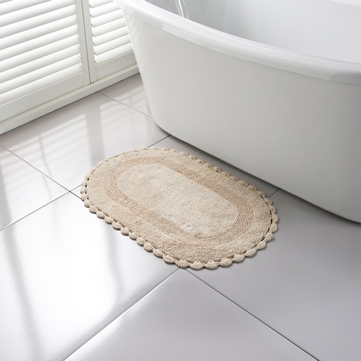 Crochet Trim Oval Bath Mat - Beige | Bathmats | B&M