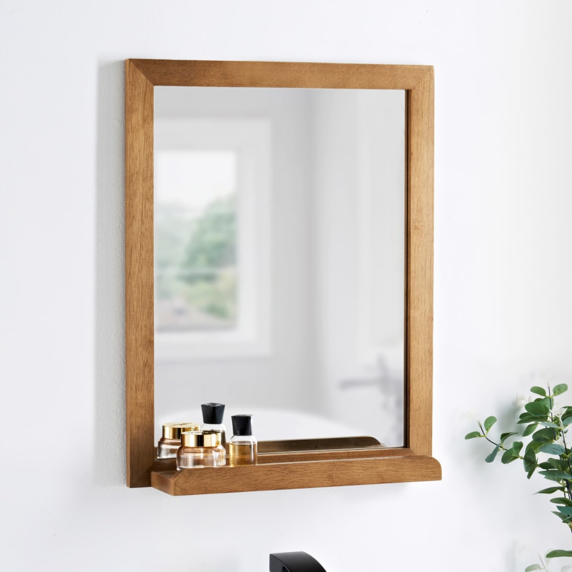 Wooden Mirror with Shelf | Bathroom Furniture | B&M