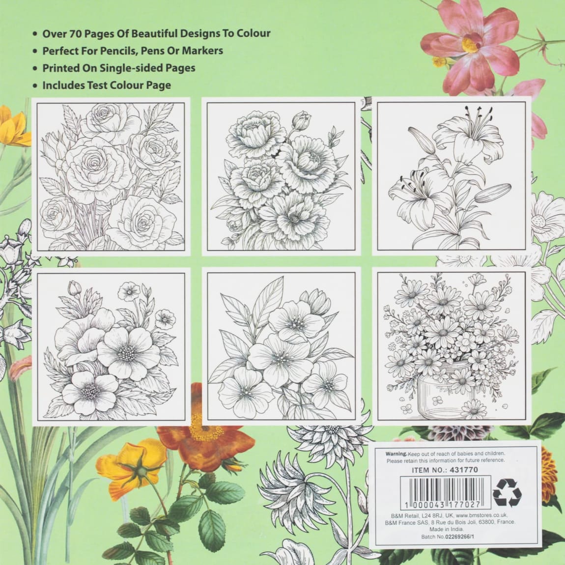 Square Colouring Book - Floral | Arts & Crafts | B&M