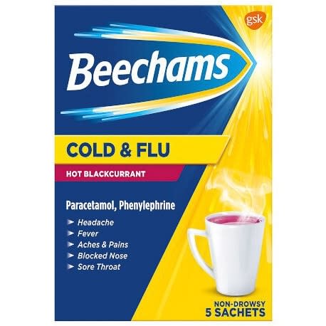 Beechams Cold & Flu Sachets 5pk - Blackcurrant | Health & Wellbeing