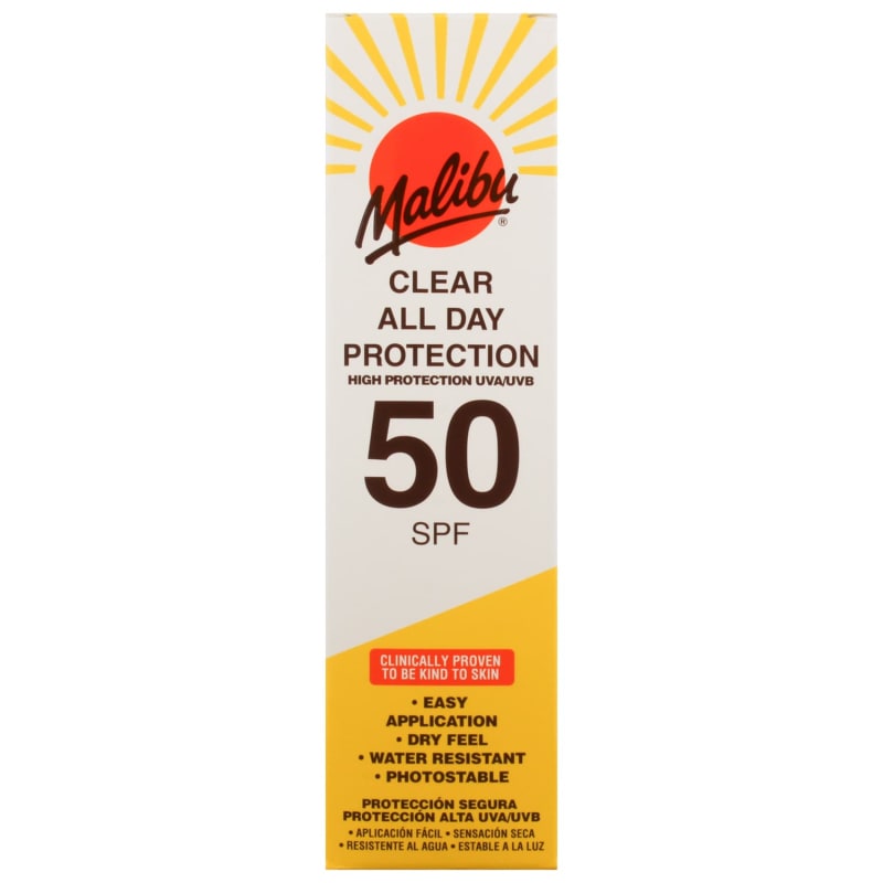 Malibu Clear All Day Protection Spray SPF50 250ml | Sun Cream | B&M