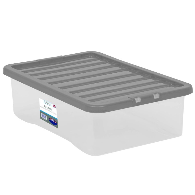 Underbed Clear Storage Box with Lid 32L - Clear | Storage - B&M