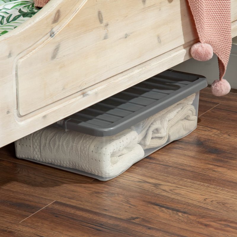 Underbed Clear Storage Box with Lid 32L - Clear | Storage - B&M