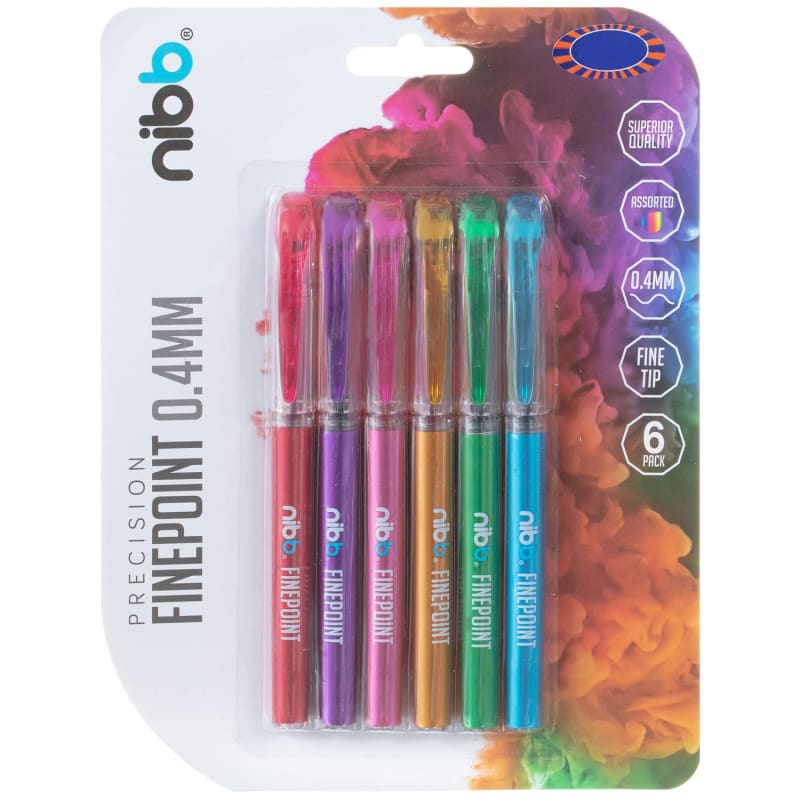 NIBB Finepoint Pens 6pk - Assorted | Stationery - B&M Stores