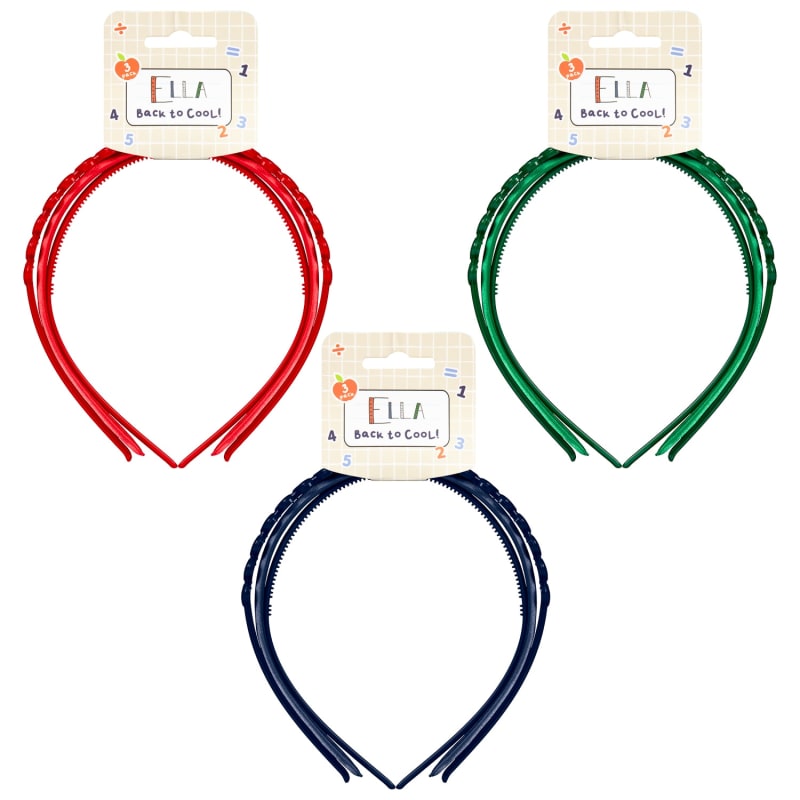 Ella School Hair Accessories Headbands 3pk - Blue | B&M Stores