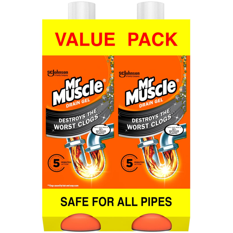 Mr Muscle Drain Gel 2pk | Household Cleaners - B&M