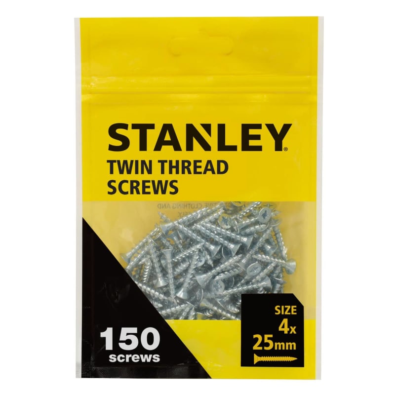 Stanley Twin Thread Screws 150pk 4 x 25mm | Hand Tools - B&M Stores
