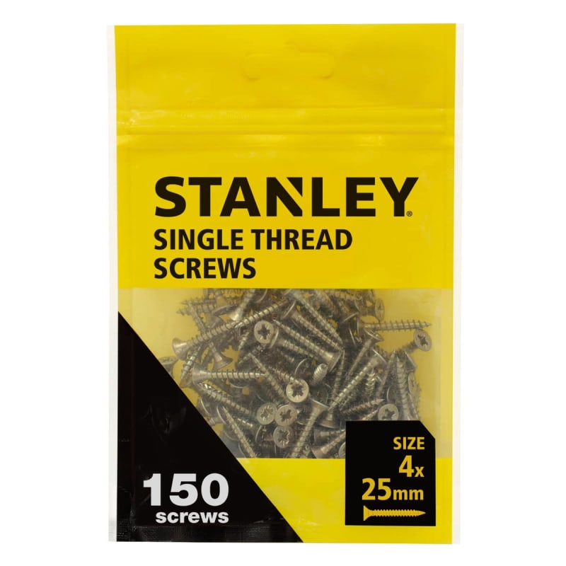 Stanley Single Thread Screws 150pk 4 x 25mm | Hand Tools - B&M Stores