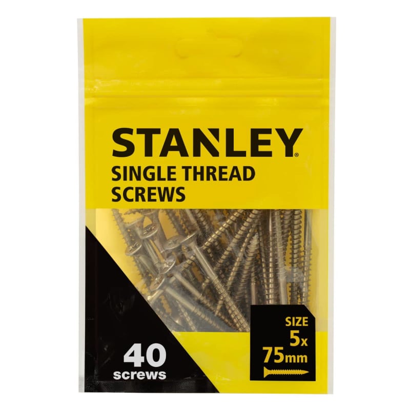 Stanley Single Thread Screws 40pk 5 x 75mm | Hand Tools - B&M Stores