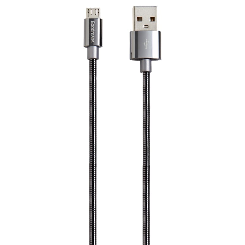 Goodmans Mini USB Metal Charging Cable - Dark Grey - B&M
