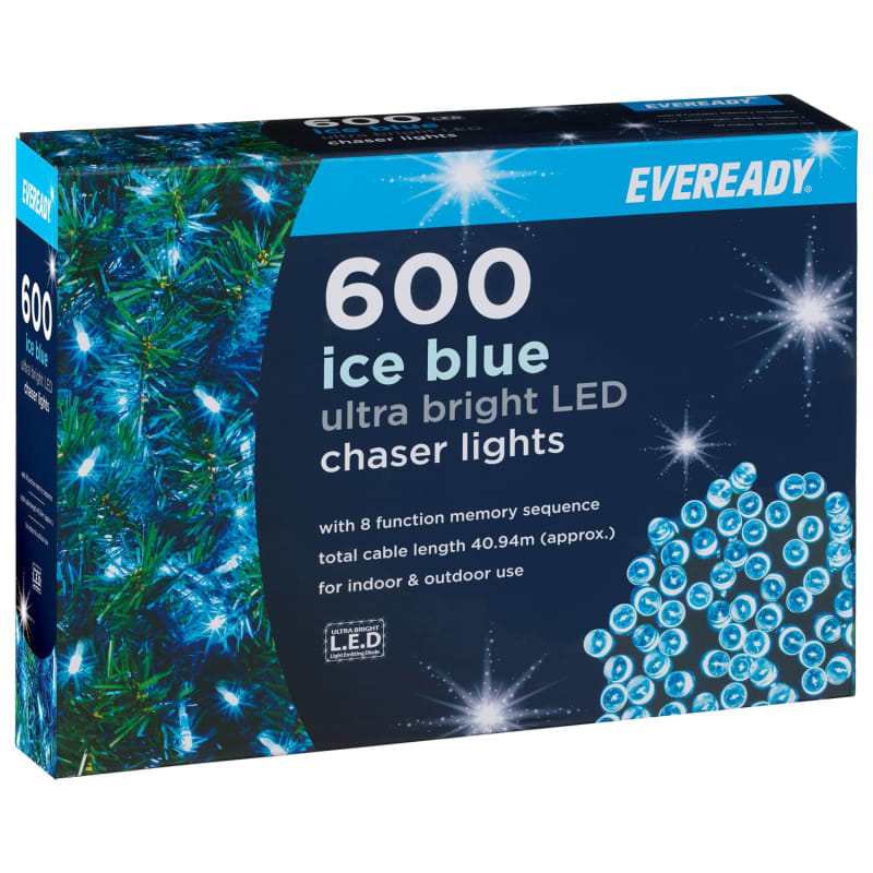 Eveready LED Chaser Lights 600pk - Ice Blue | Christmas Lights - B&M