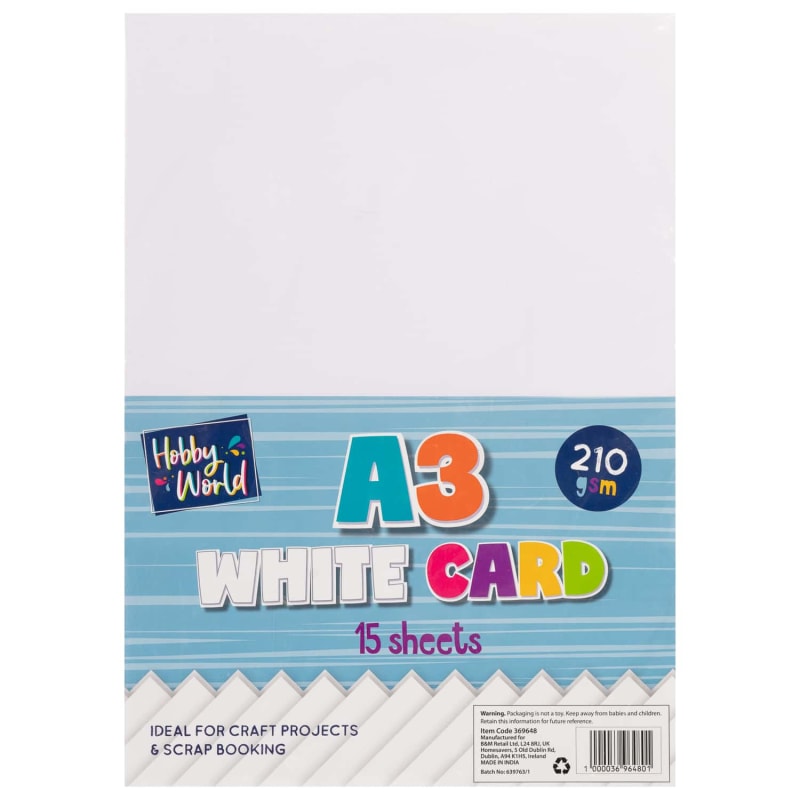 Hobby World A3 White Card 15pk | Kids Arts & Crafts - B&M