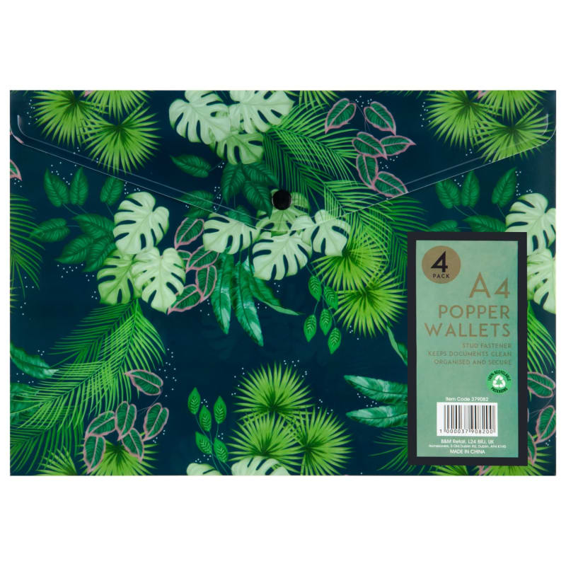 A4 Popper Wallets 4pk - Floral | Stationery - B&M