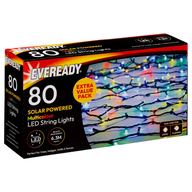 Eveready Solar Powered LED String Lights 80pk - Multicolour | Garden ...