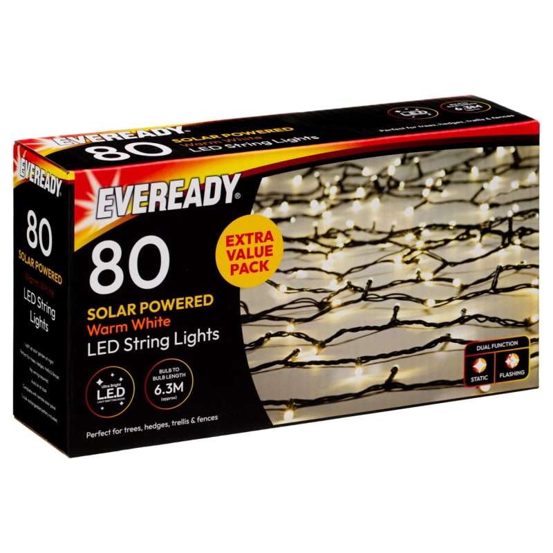 Eveready Solar Powered LED String Lights 80pk - Warm White | Garden ...