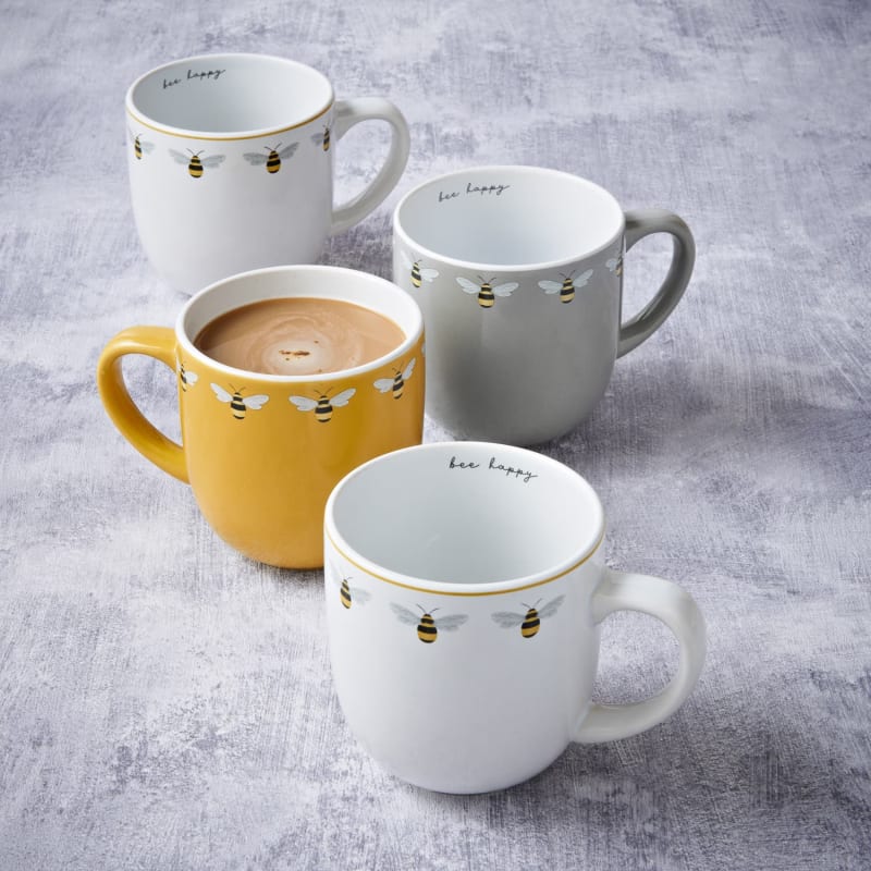 Bee Happy Printed Mugs - 4pk | Cheap Mugs at B&M Stores