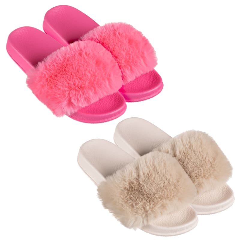 Kids Fluffy Sliders - Black | Kids Clothes - B&M