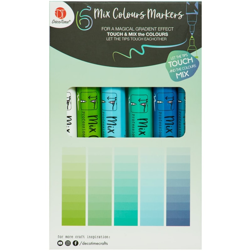 Mixed Colour Markers 6pk - Blues | Arts & Crafts - B&M Stores