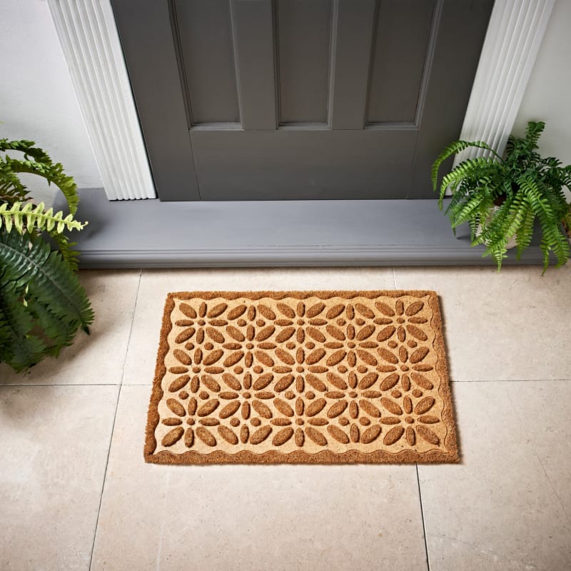 Flower Embossed Coir Doormat 40 x 60cm | Home - B&M Stores