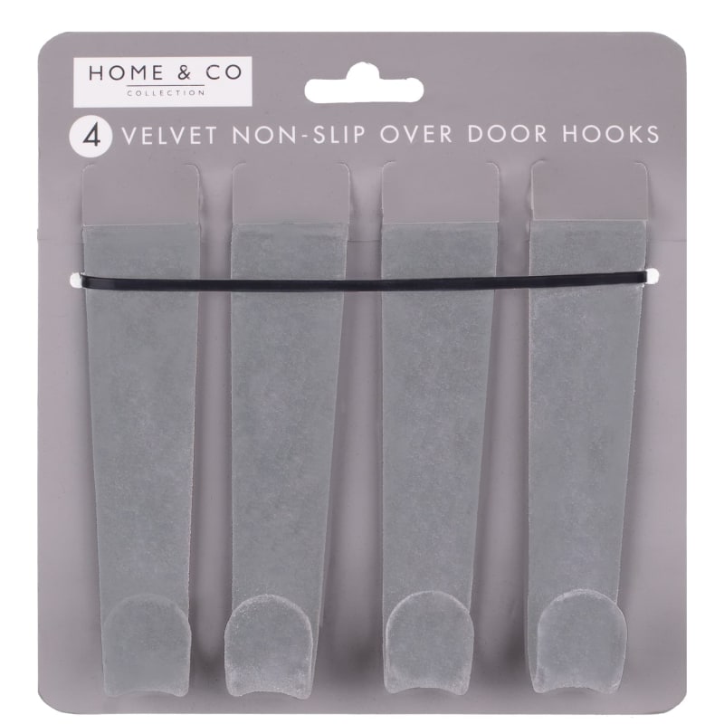 Velvet Overdoor Hooks 4pk - Grey | Hangers, Hooks, Rails | B&M Stores