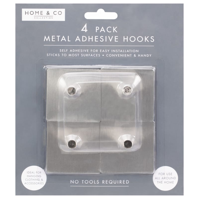 Metal Adhesive Hooks 4pk - Square | Storage & Hooks - B&M