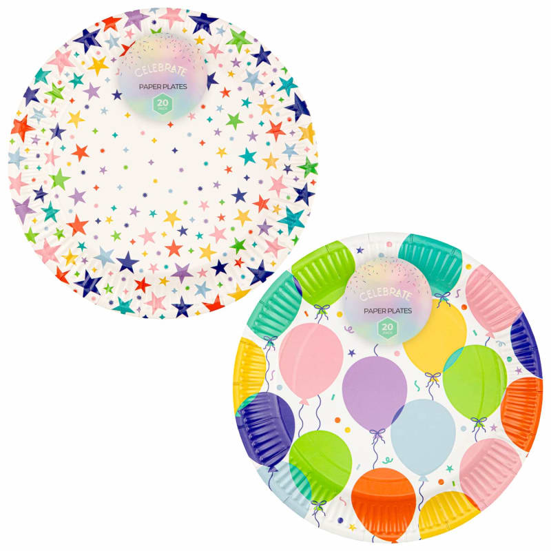 Paper Plates 20pk - Balloons | Partyware - B&M Stores