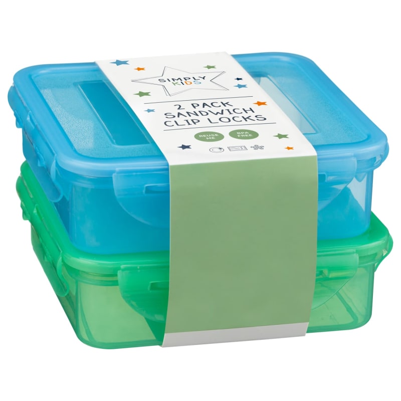 Sandwich Clip Lock Lunchbox 2pk - Blue & Green | B&M Stores