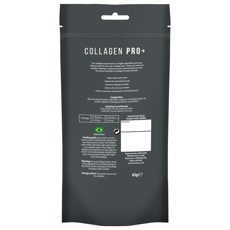 Collagen Pro+ Dog Chews 10pk - Beef Twist Sticks | Dog Treats - B&M Stores