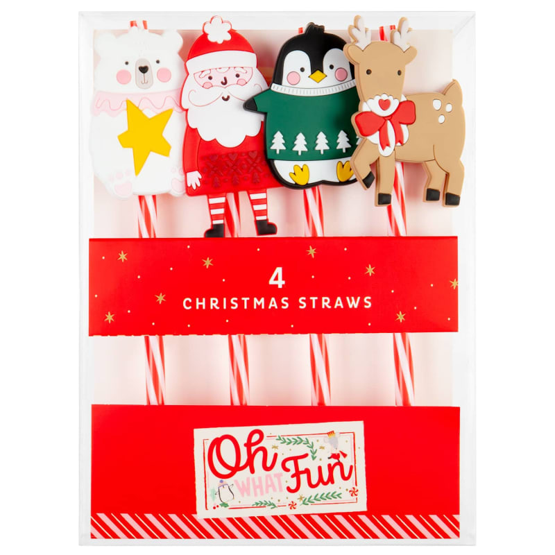 Christmas Straws 4pk | Partyware - B&M Stores