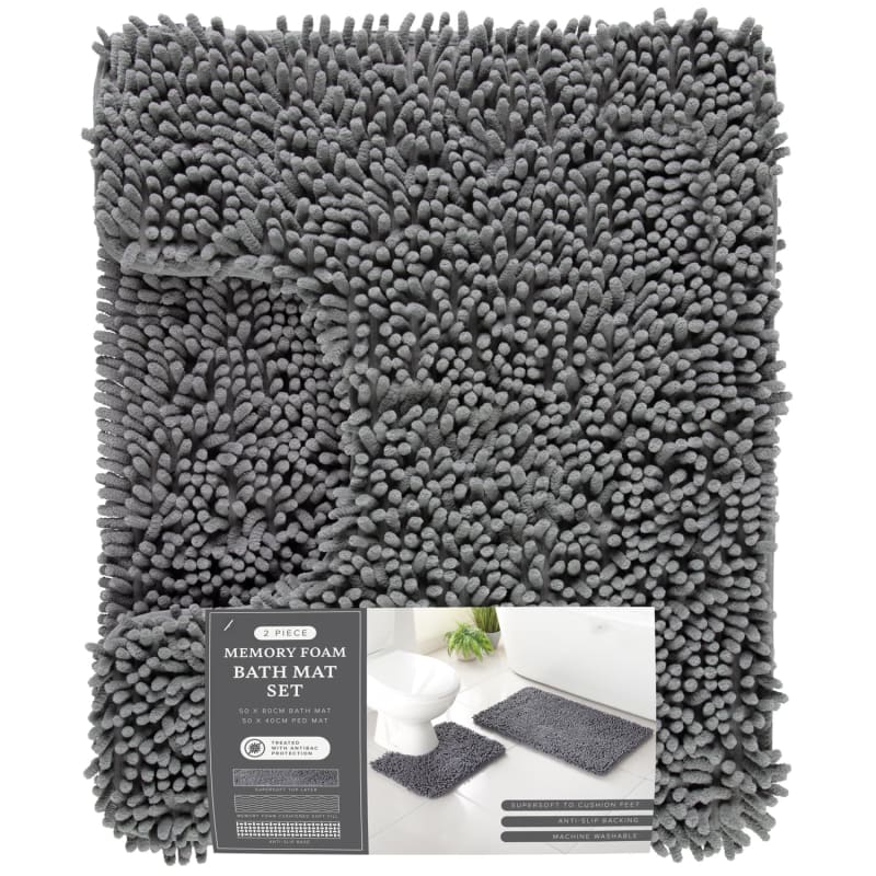 Noodle Bath Mat Set - Charcoal | Bathroom Accessories - B&M