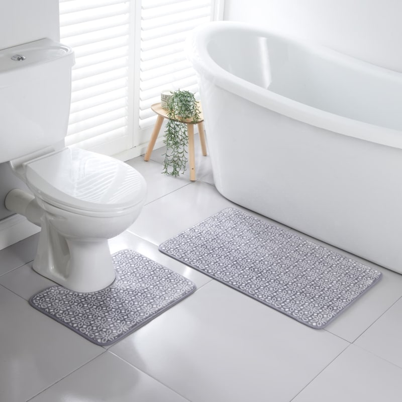 Supersoft 2 Piece Bathmat Set - Geometric | Bath & Pedestal Mats | B&M