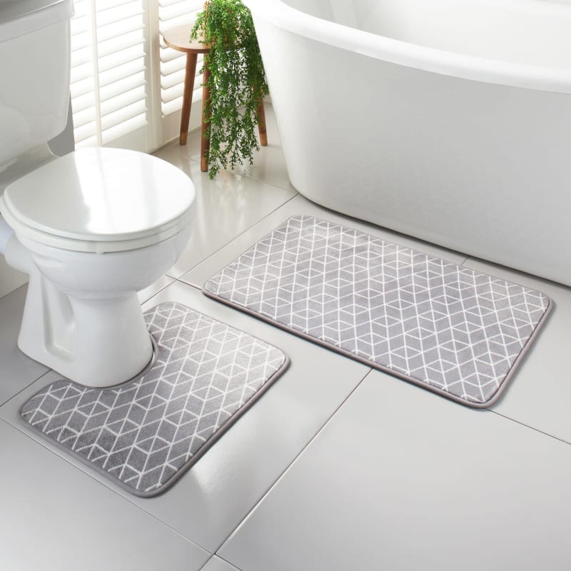 Supersoft 2 Piece Bathmat Set - Geometric | Bath & Pedestal Mats | B&M