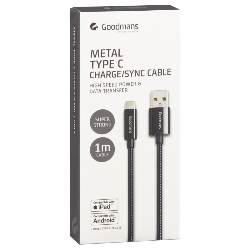 Goodmans USB Type C Metal Charging Cable - Black - B&M