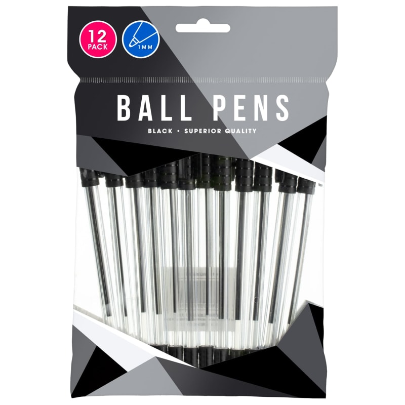 Ball Pens 12pk - Black | Pens & Pencils - B&M Stores