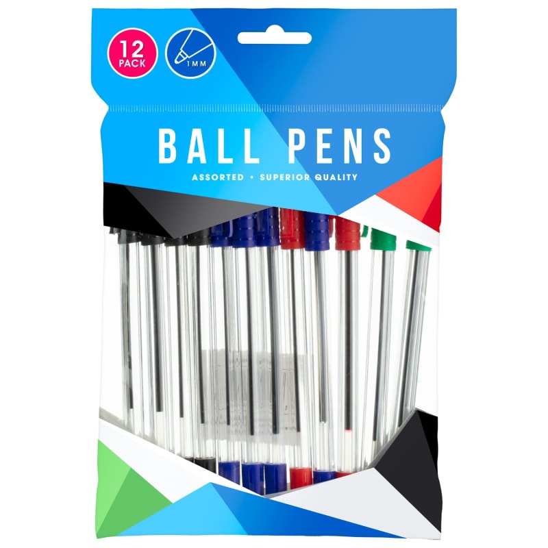 Ball Pens 12pk - Assorted | Pens & Pencils - B&M Stores