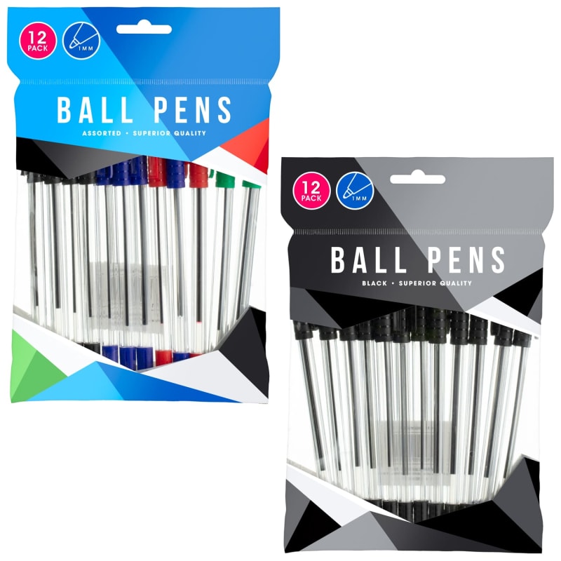 Ball Pens 12pk - Assorted | Pens & Pencils - B&M Stores