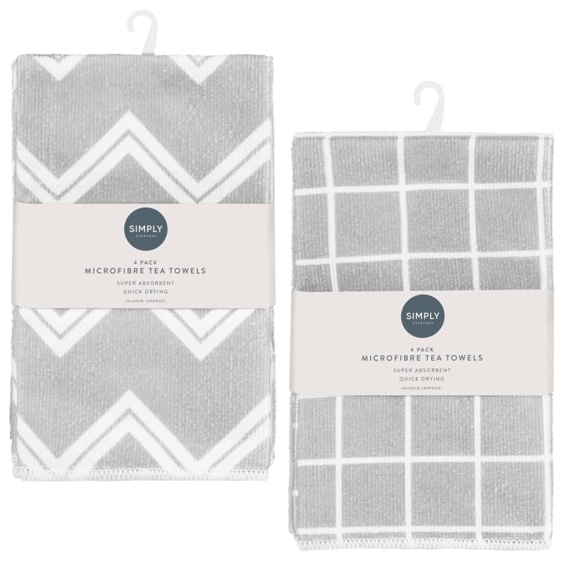 Microfibre Tea Towels 4pk - Check | Tea Towels - B&M