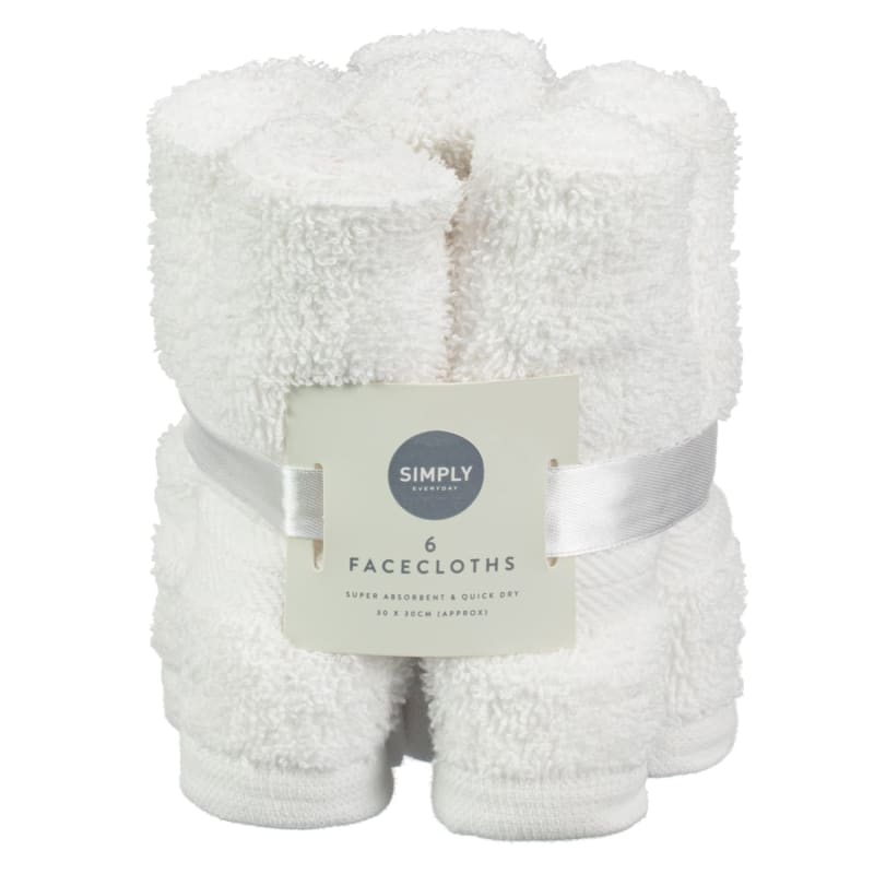 Simply Everyday Face Cloths 6pk - White | Towels | B&M