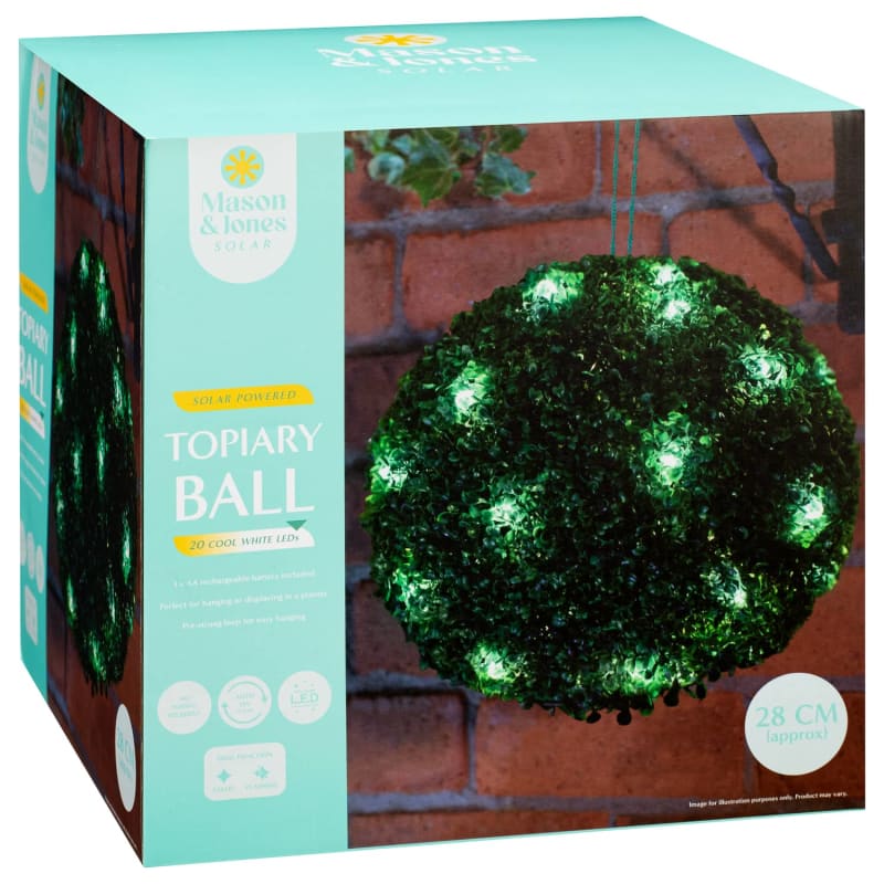 Mason & Jones Solar Powered Topiary Ball 28cm | Garden | B&M