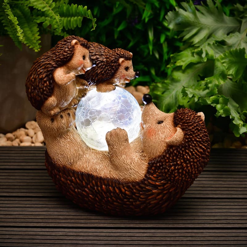 Resin Hedgehog Family With Solar Light | Solar Lighting | B&M Stores